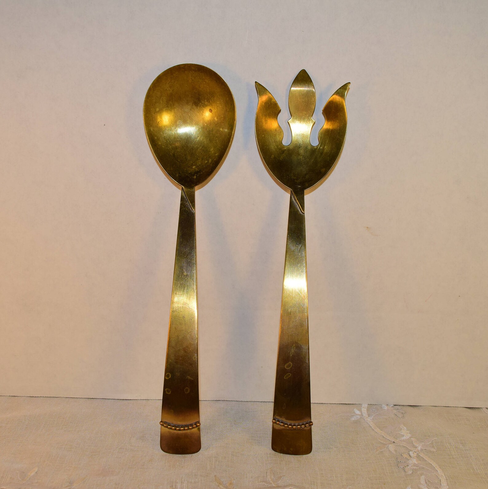 Gold Salad Serving Set Vintage Triple Crown Fork Spoon Serving Tongs ...