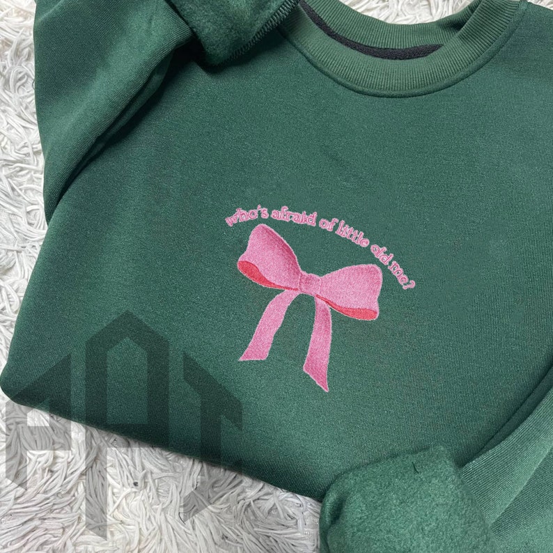 TTPD Who's Afraid of Little Old Me Embroidery Sweatshirt TS Pink Ribbon ...