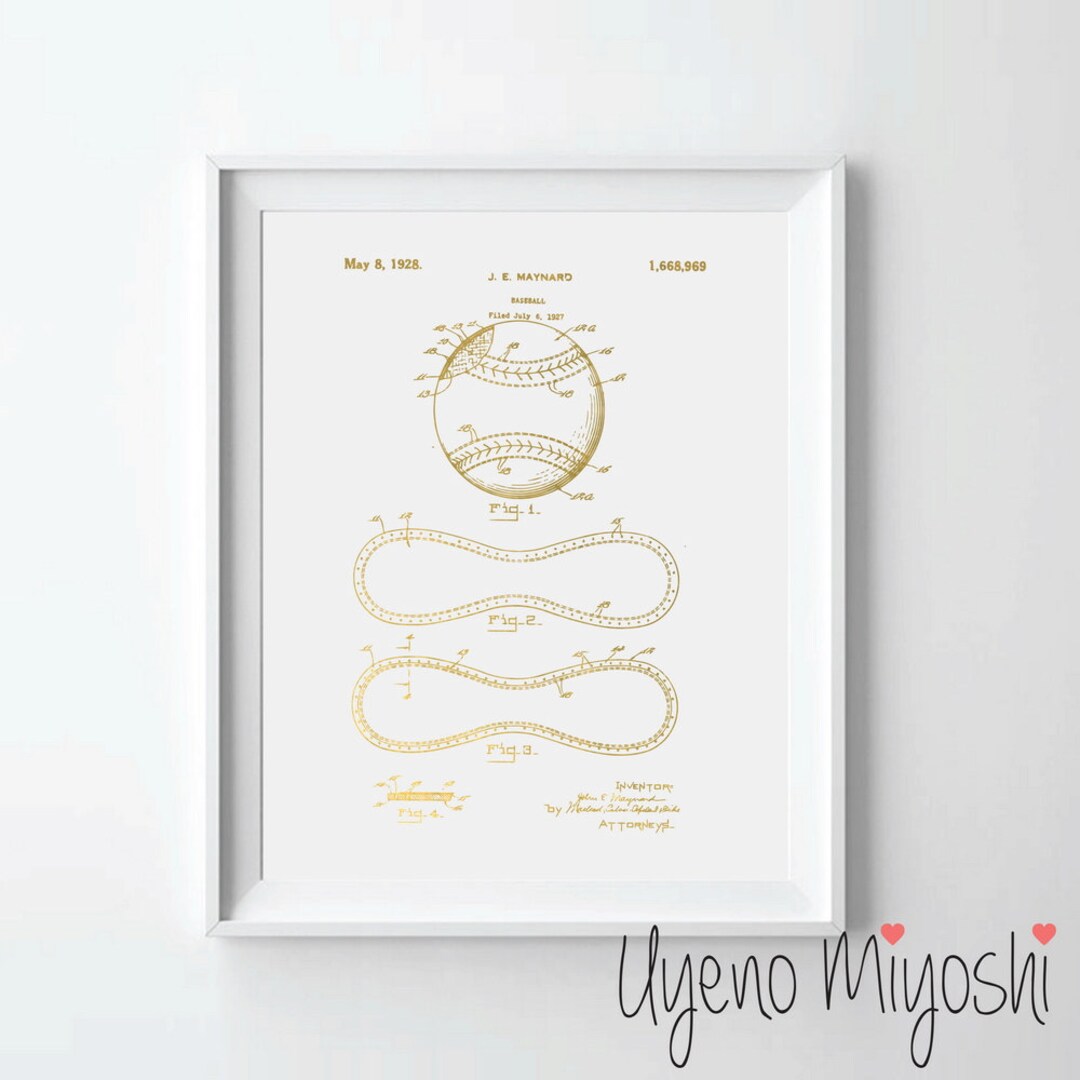 Baseball Stitching Patent Gold Foil Print, Baseball Decor, Boys Room ...