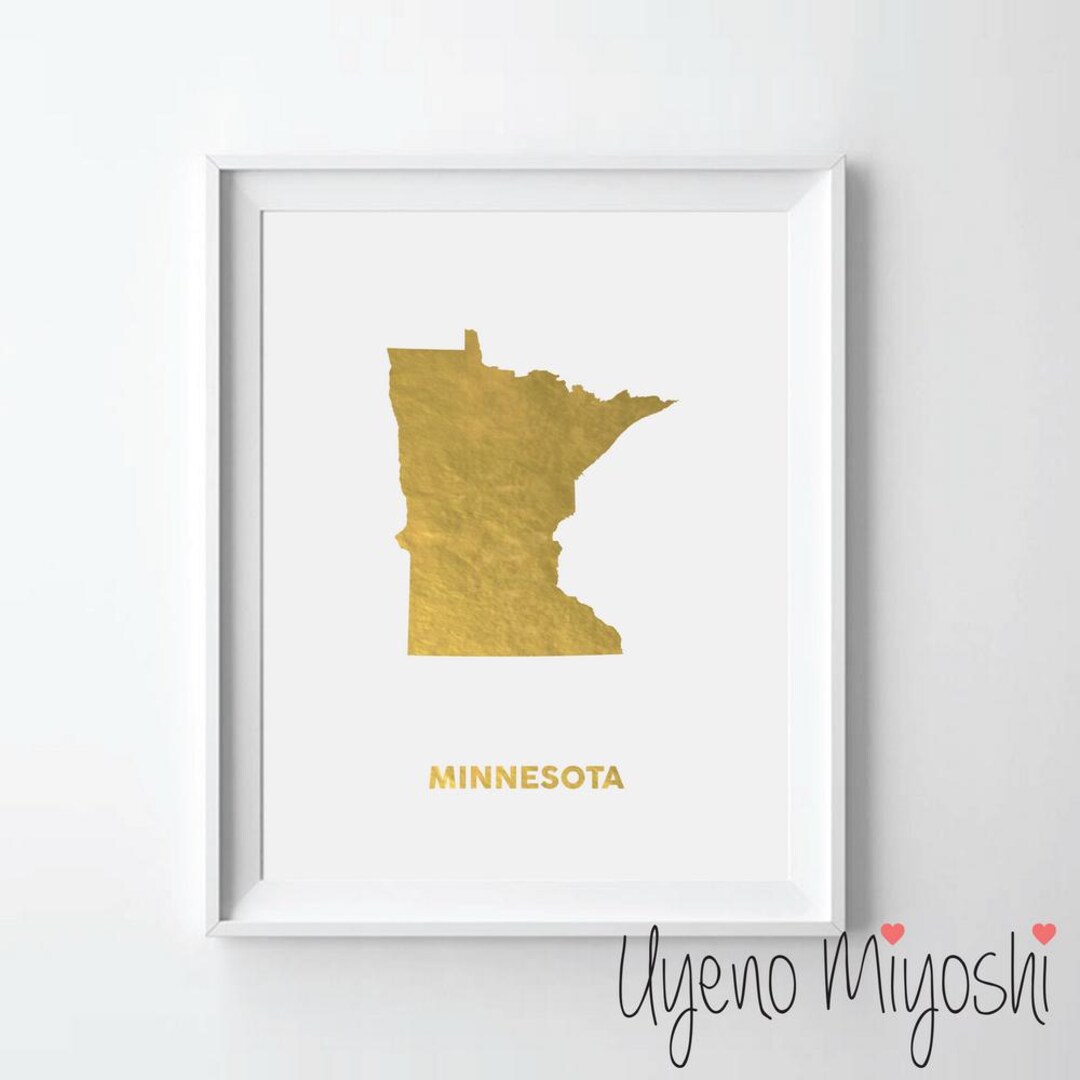 Minnesota Map Gold Foil Print, Gold Print, Map of Minnesota Print in ...