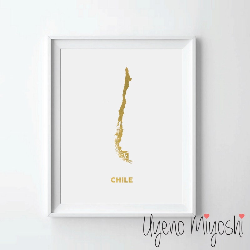 Chile Map Gold Foil Print Gold Print Map Custom Print in - Etsy