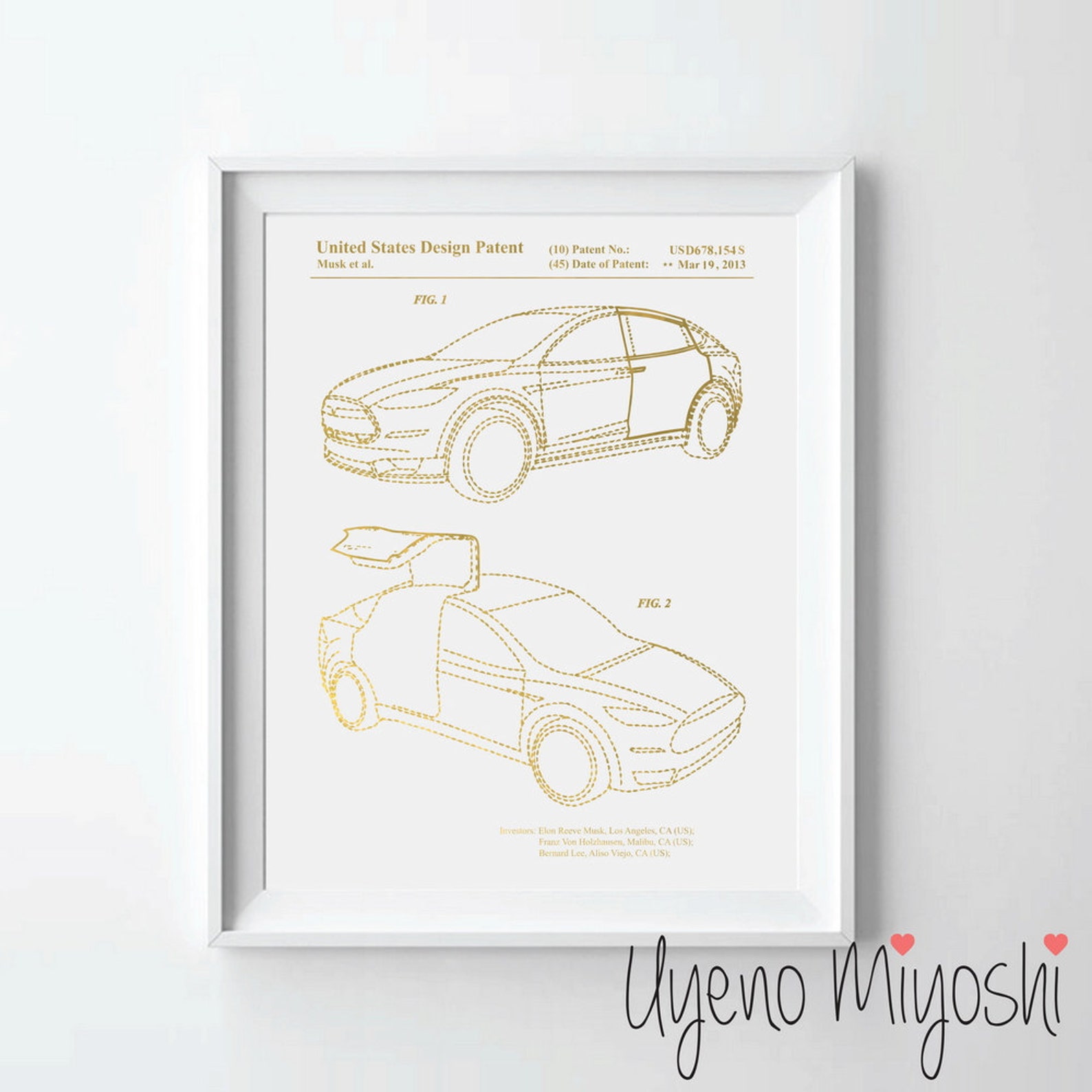 Tesla Model X Gold Foil Print Tesla Patent Print Car - Etsy