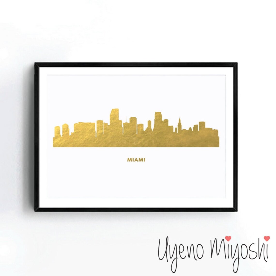 Miami Skyline Gold Foil Print, Gold Print, City Skyline Custom Print ...