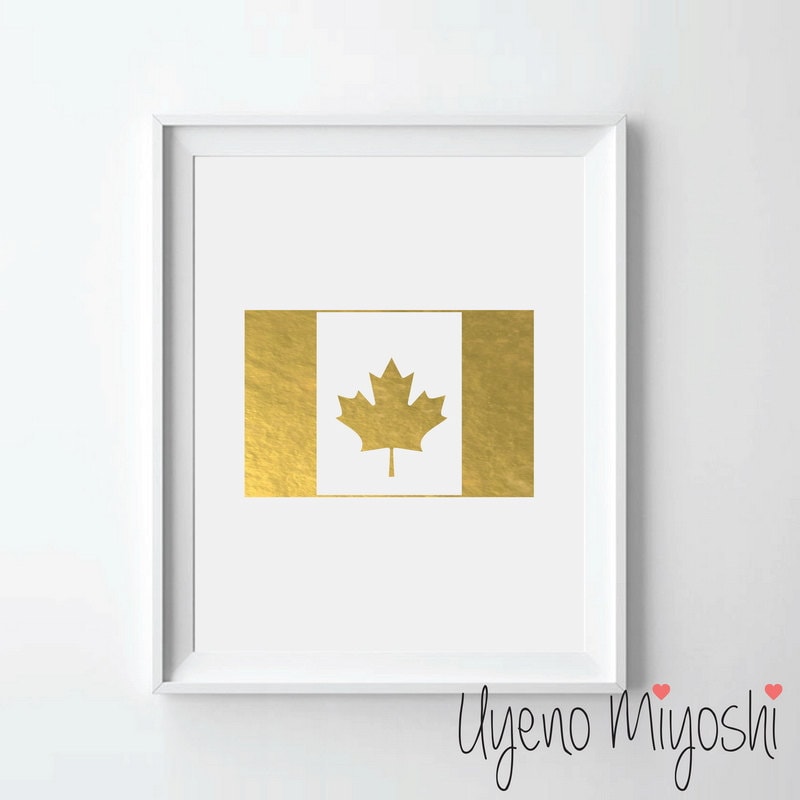 Flag of Canada Gold Foil Print, Gold Print, Map Custom Print in Gold ...