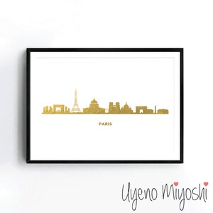 Paris Skyline I Gold Foil Print, Gold Print, Map Custom Print in Gold ...
