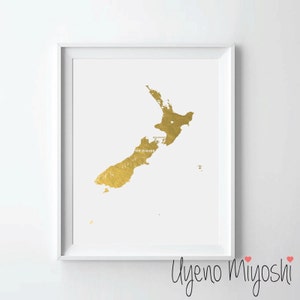 New Zealand Map Gold Foil Print, Gold Print, Country Map Gold Print ...