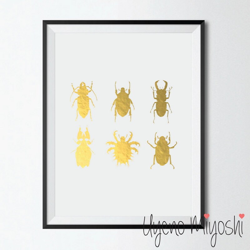 Beetles Gold Foil Print, Gold Print, Custom Print in Gold, Illustration ...
