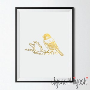 Bird Hand Sketch I Gold Foil Print, Gold Print, Bird Gold Print ...