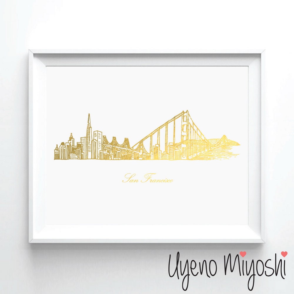 San Francisco Skyline IV Hand Sketch Gold Foil Print, Gold Print, San ...