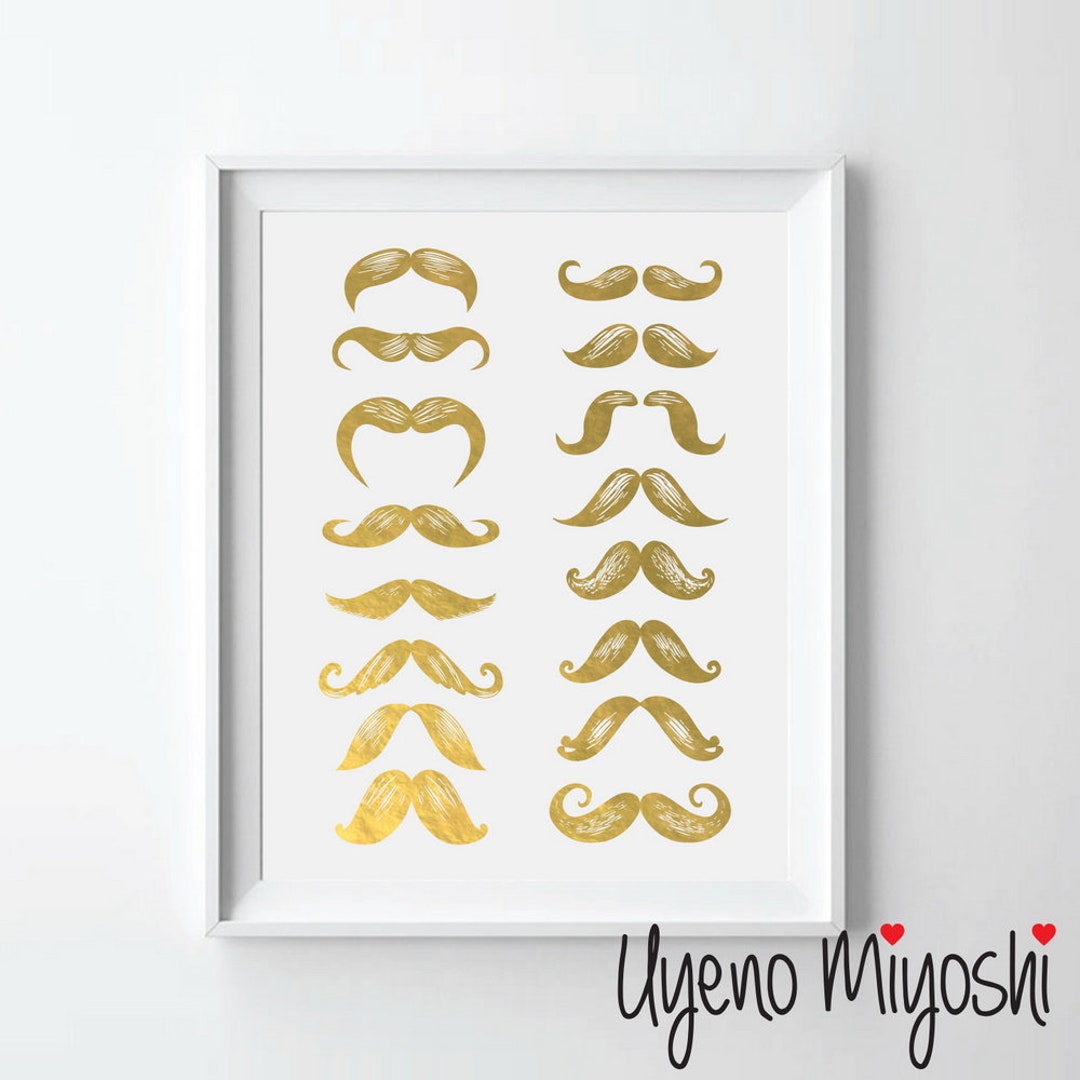 Mustache III Gold Foil Print, Mustache Gold Print, Hipster Mustaches ...