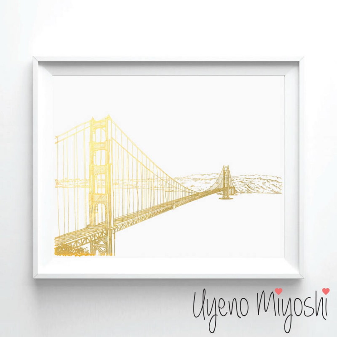 Golden Gate Bridge III Hand Sketch Gold Foil Print, Gold Foil Print ...