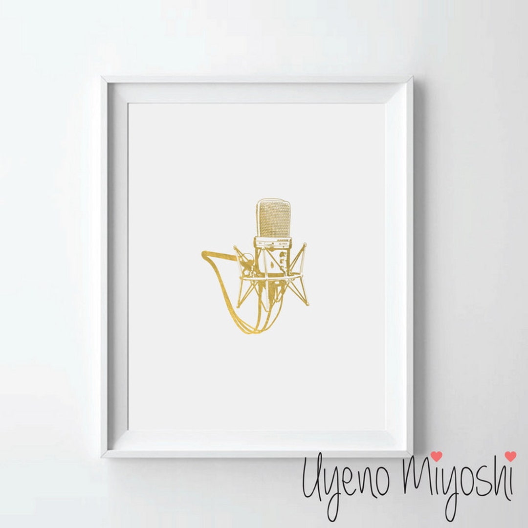 Retro Vintage Microphone Gold Foil Print, Gold Print, Custom Print in ...