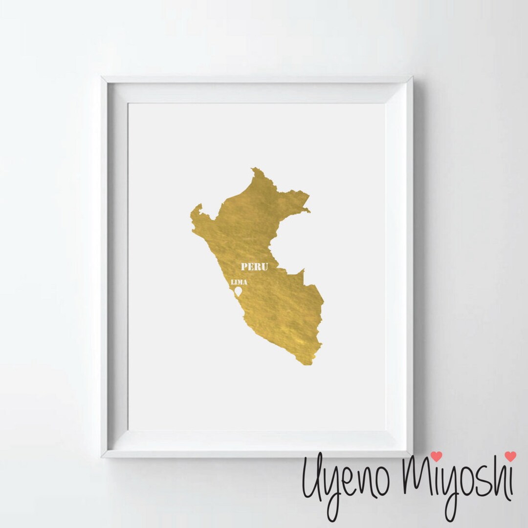 Peru Map Gold Foil Print, Gold Print, Peru Map Print in Gold, Peru Map ...