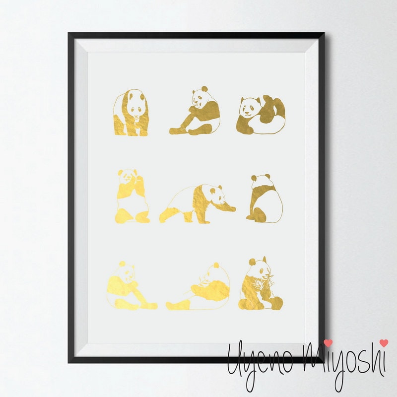 Panda III Gold Foil Print Gold Print Custom Print in Gold - Etsy