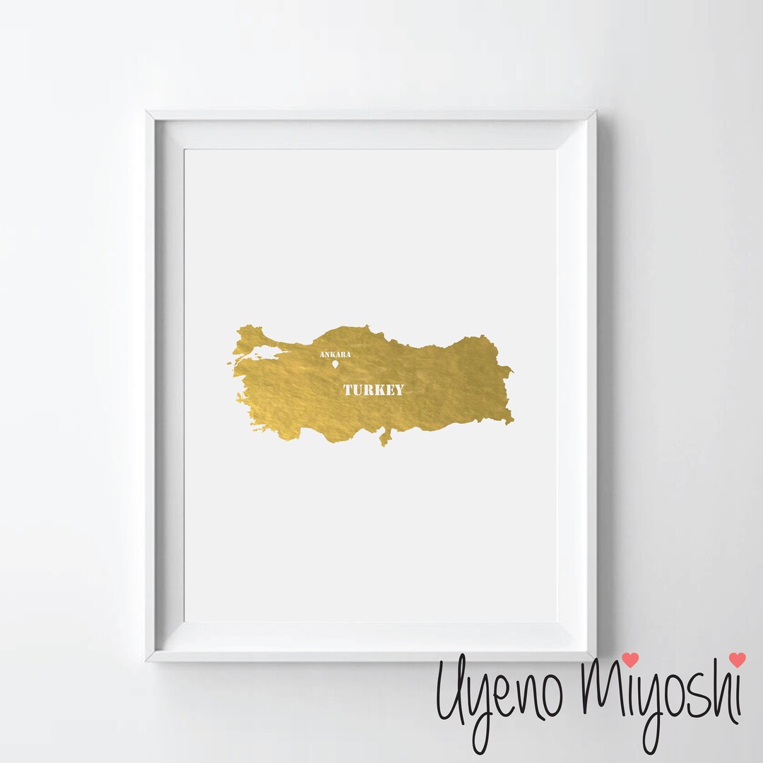 Turkey Map Gold Foil Print, Gold Print, Turkey Map Print in Gold ...