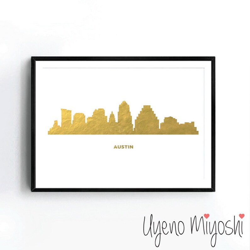 Austin Skyline Gold Foil Print, Gold Print, Map Custom Print in Gold ...