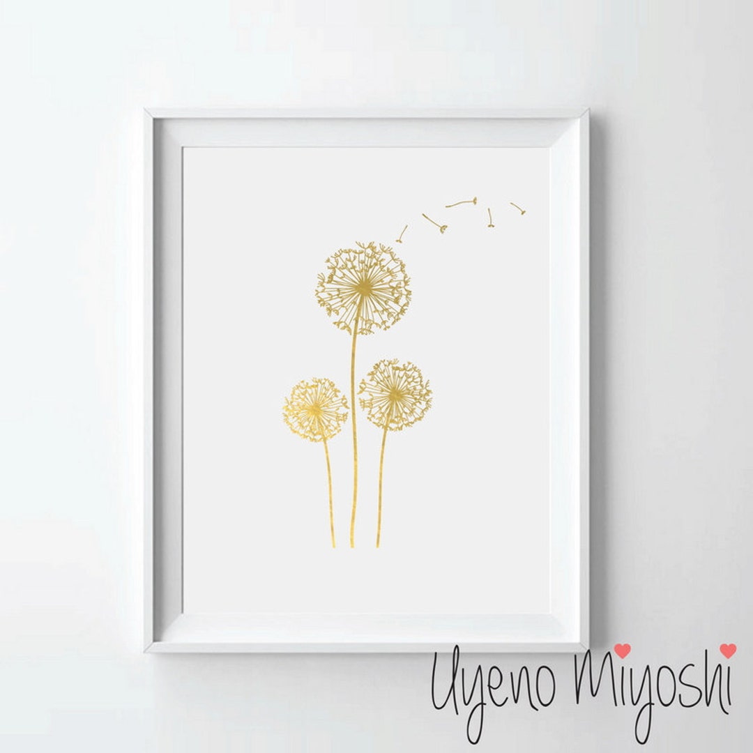 Dandelion I Gold Foil Print, Dandelion Gold Print, Dandelion Flower ...