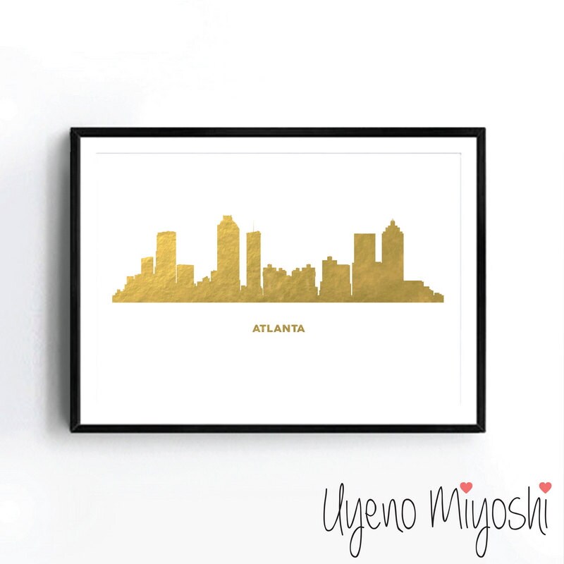 Atlanta Skyline Gold Foil Print, Gold Print, Map Custom Print in Gold ...