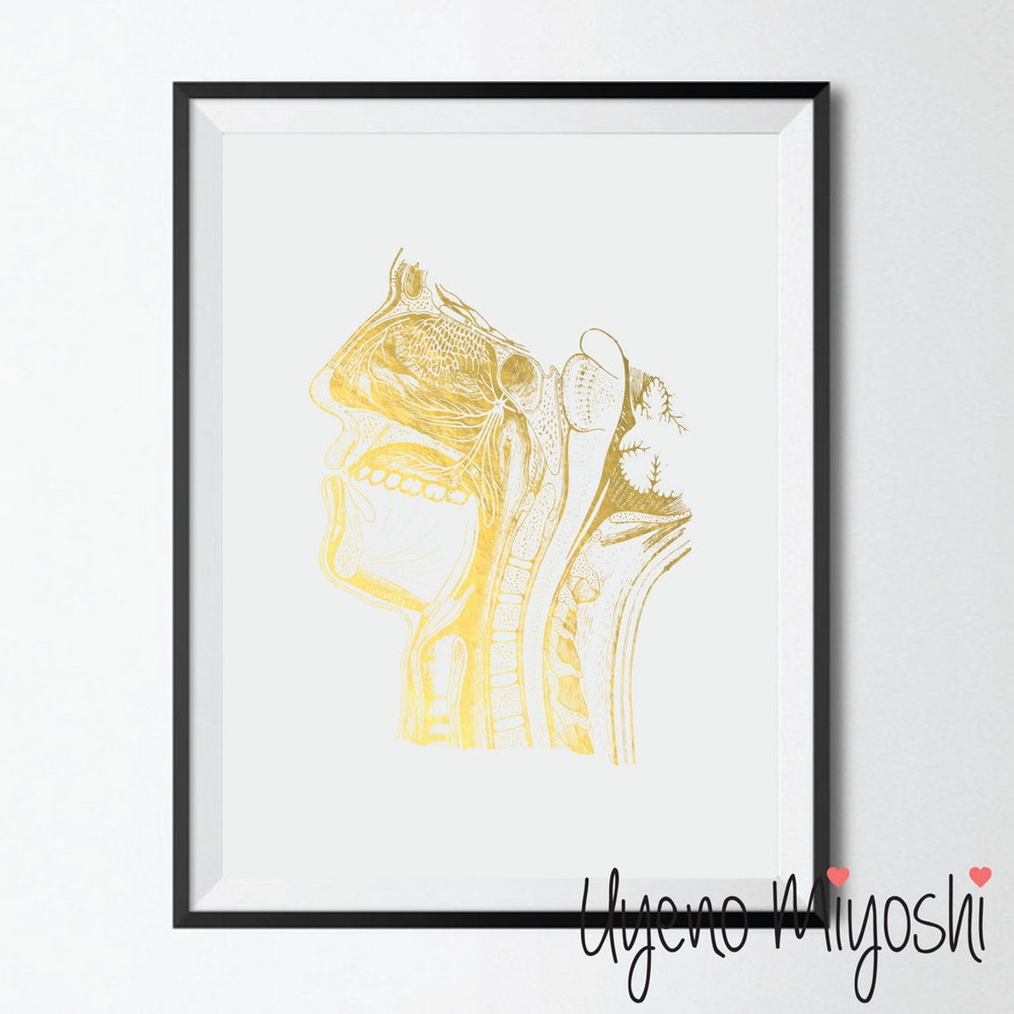 Human Head and Neck Anatomy Gold Foil Print, Gold Print, Human Larynx ...