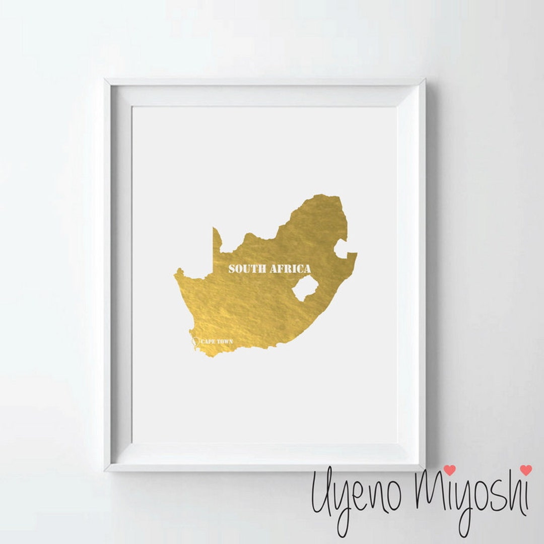 South Africa Map Gold Foil Print, Gold Print, South Africa Map Print in ...