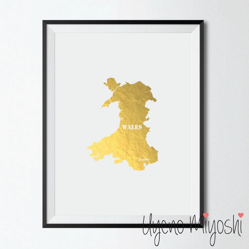 Wales Map Gold Foil Print Gold Print Wales Map Print | Etsy