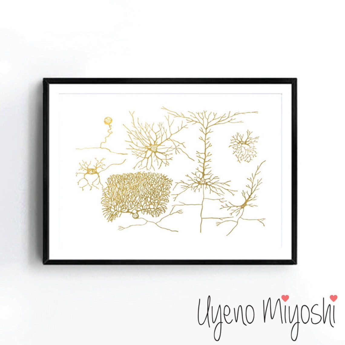 Neurons II Gold Foil Print, Neuroscience Gold Print, Neuroscience Art ...