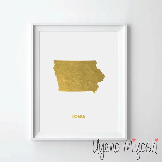 Iowa Map Gold Foil Print Gold Print Map Custom Print in | Etsy