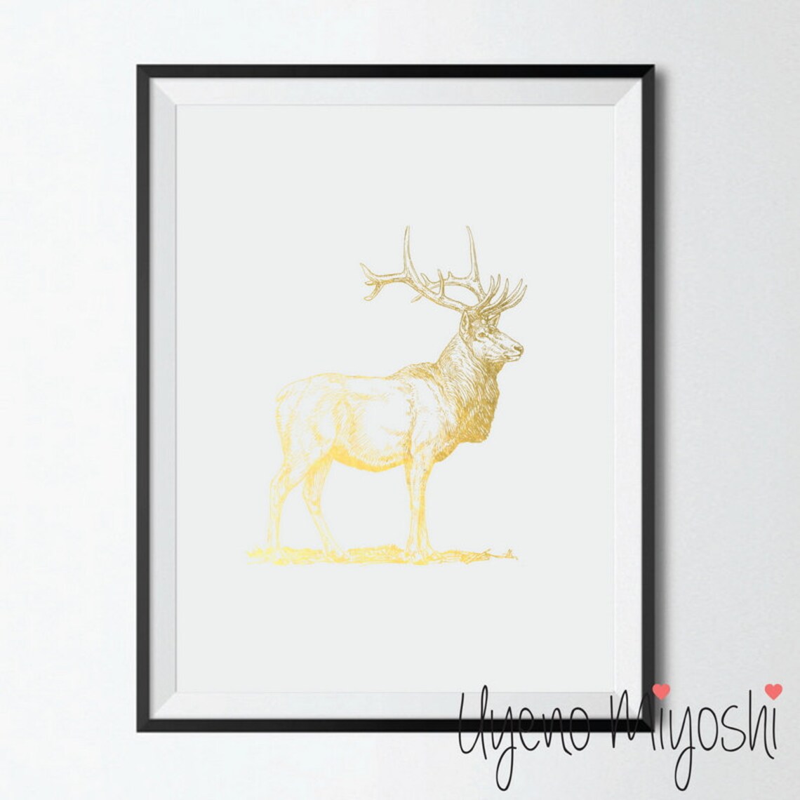 Deer Hand Sketch Gold Foil Print, Gold Print, Animal Gold Print, Animal ...