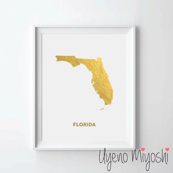 Florida Map Gold Foil Print Gold Print Map Custom Print in | Etsy