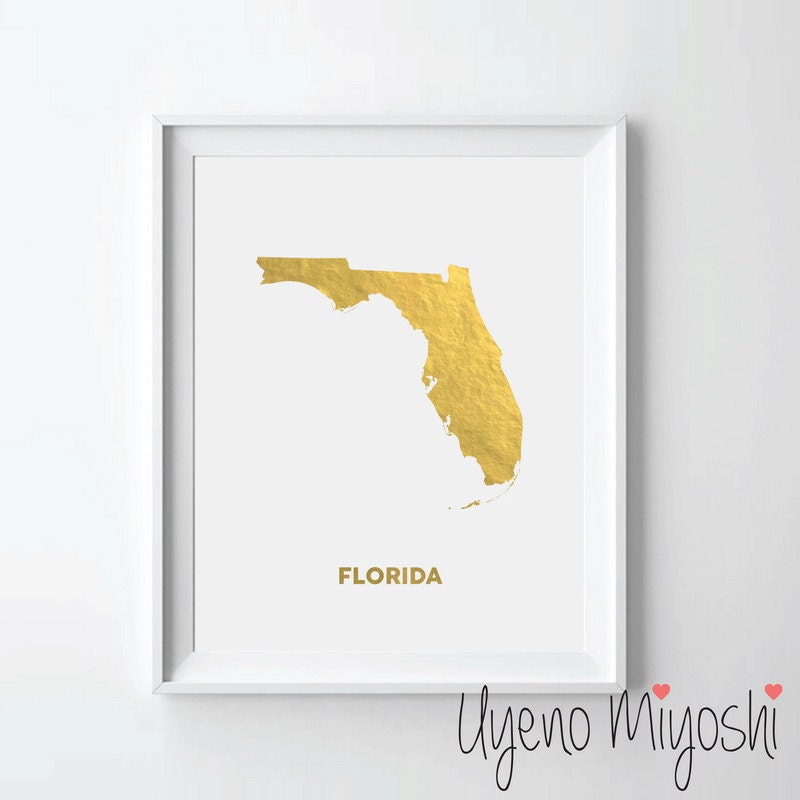 Florida Map Gold Foil Print Gold Print Map Custom Print in - Etsy