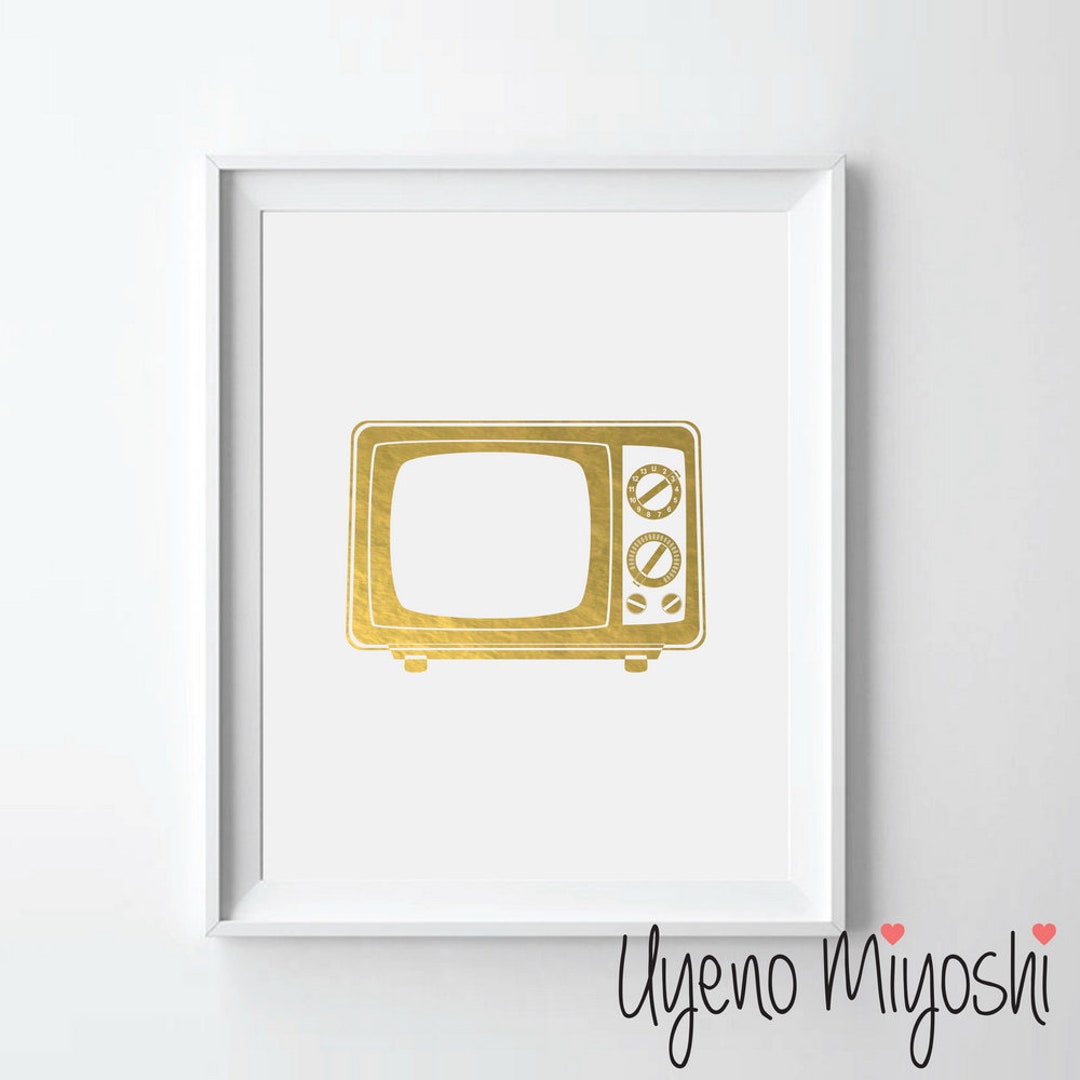 Retro Vintage Television Gold Foil Print, Gold Print, Television ...