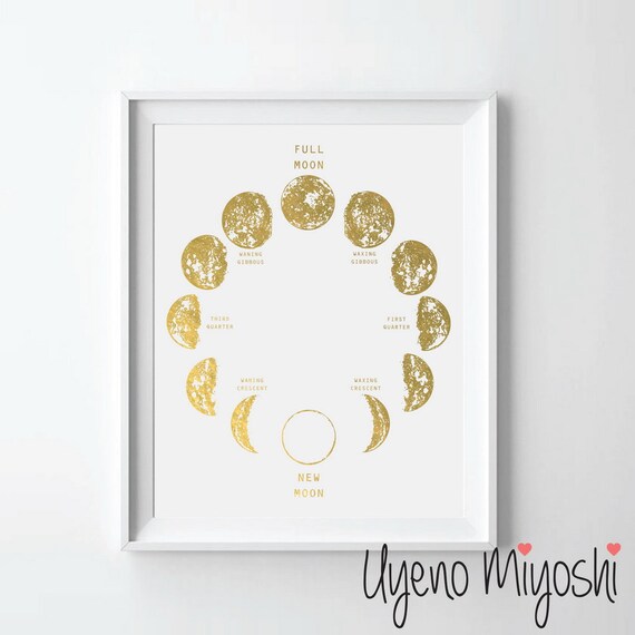 Moon Calendar Gold Foil Print Moon Phases II Gold Print Moon | Etsy