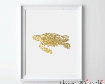 Turtle I Gold Print, Gold Print, Custom Print in Gold, Illustration Art ...