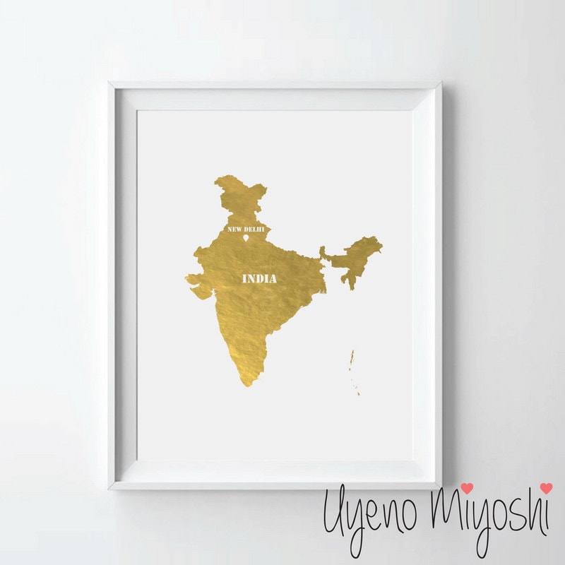 India Map Gold Foil Print Gold Print Map Custom Print in | Etsy