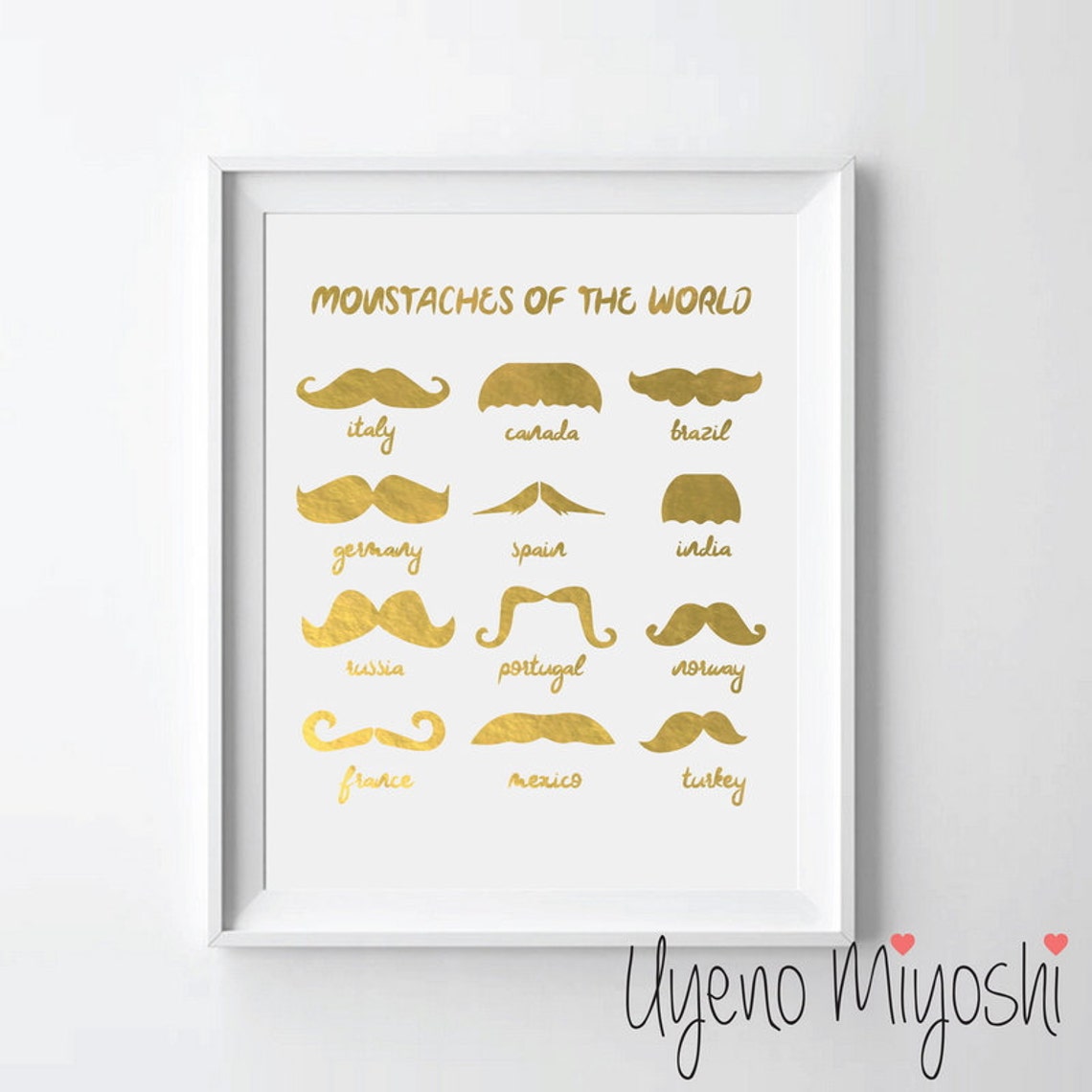 Mustache II Gold Foil Print, Mustache Gold Print, Mustaches of the ...