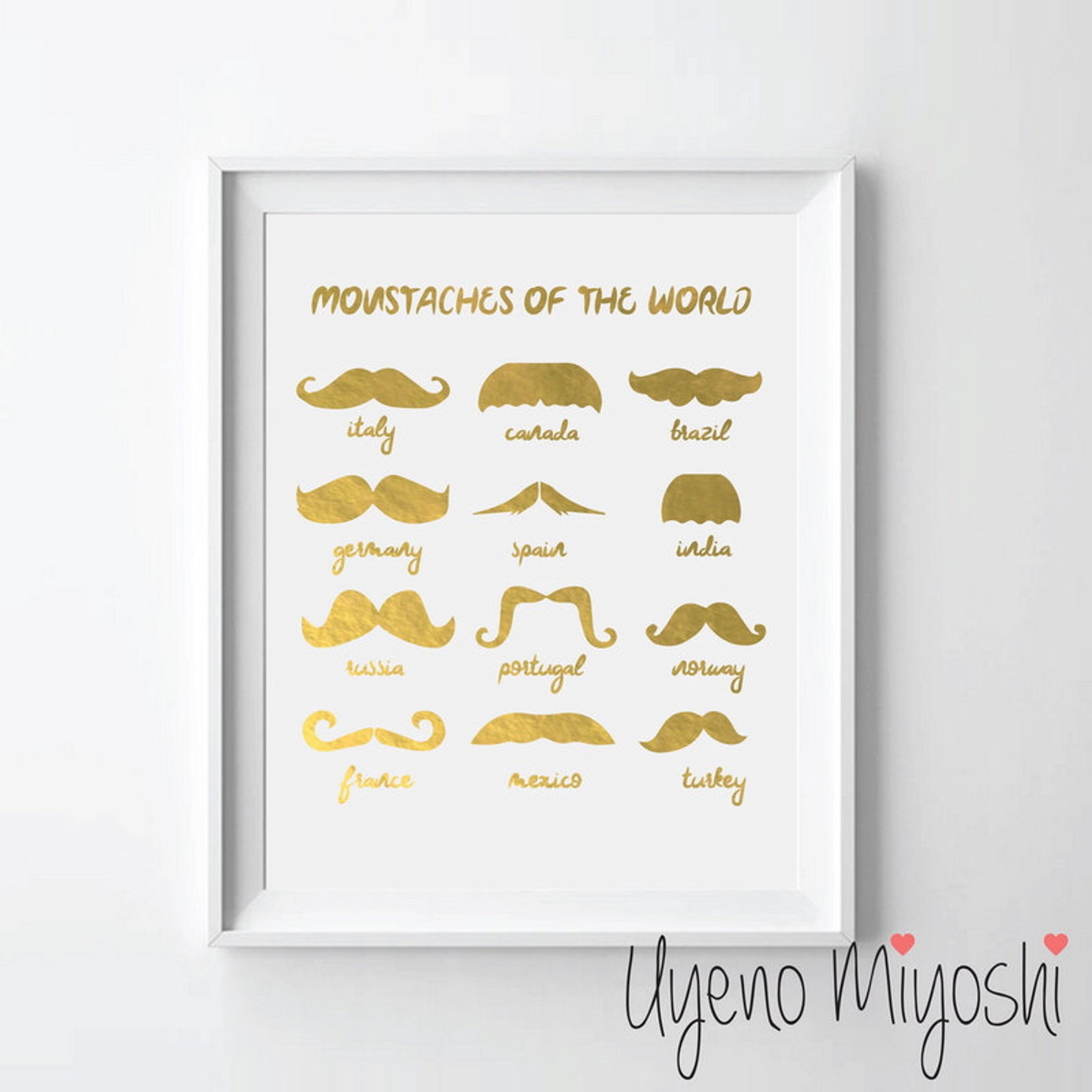 Mustache II Gold Foil Print, Mustache Gold Print, Mustaches of the ...