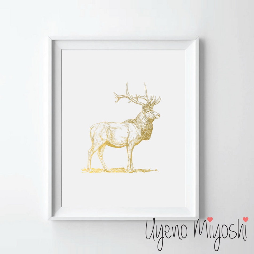 Deer Hand Sketch Gold Foil Print, Gold Print, Animal Gold Print, Animal ...