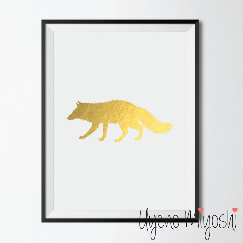 Fox Gold Foil Print, Gold Print, Animal Print in Gold, Illustration Art ...