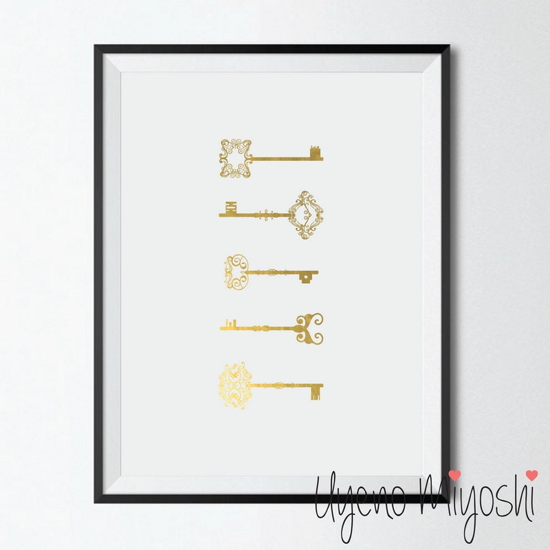 Vintage Key I Gold Foil Print, Gold Print, Custom Print in Gold ...