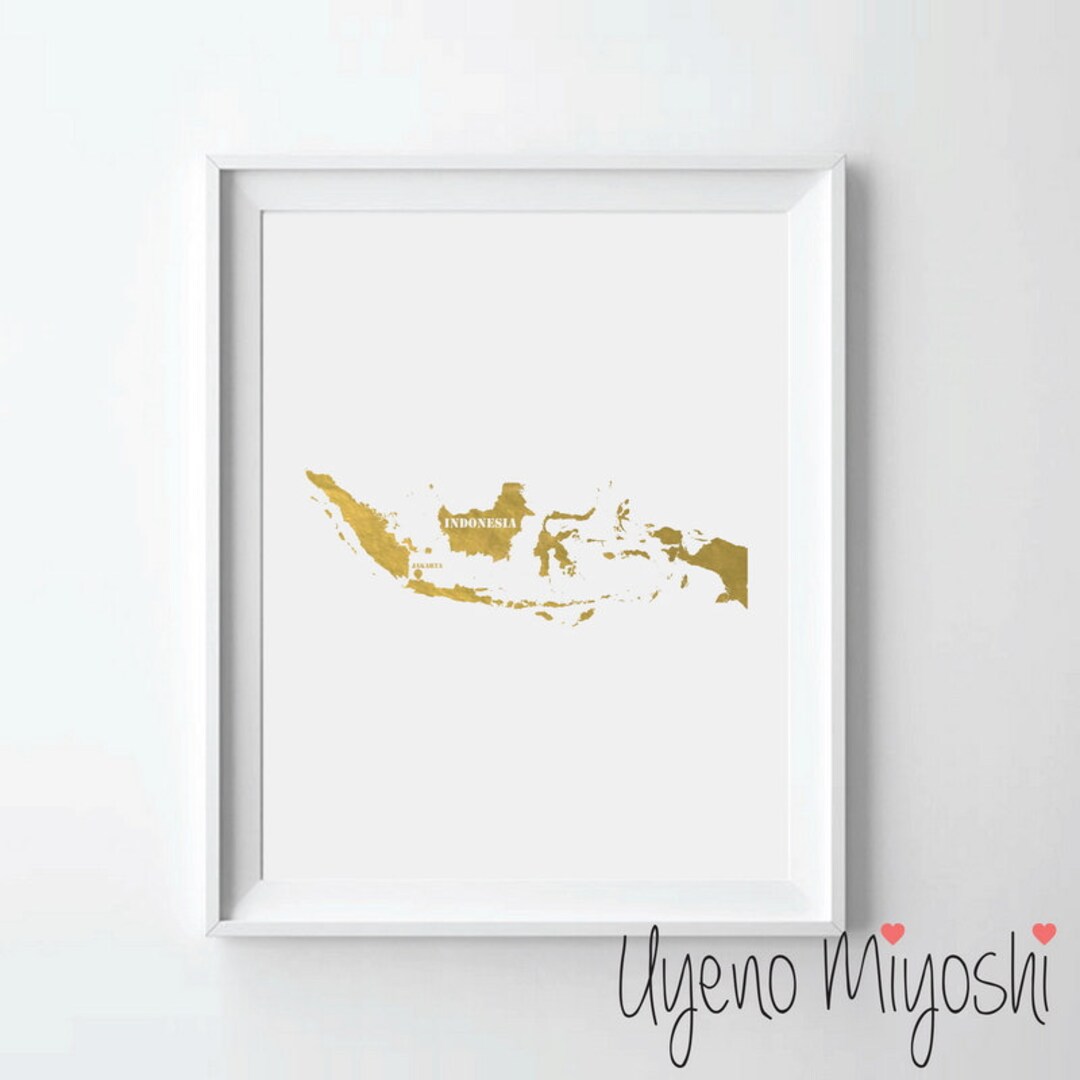 Indonesia Map Gold Foil Print, Gold Print, Map Custom Print in Gold ...