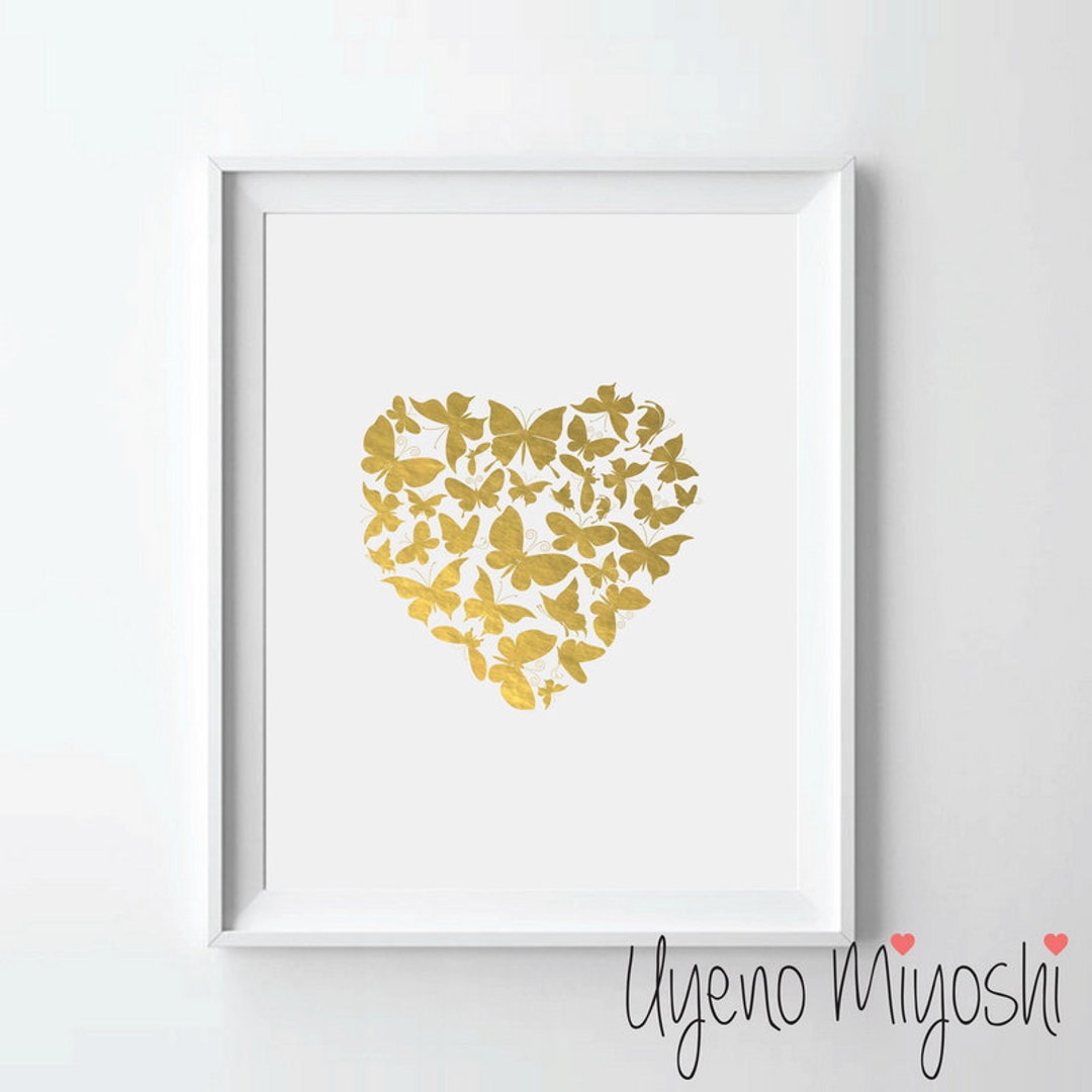 Butterfly Heart II Gold Foil Print, Gold Print, Custom Print in Gold ...