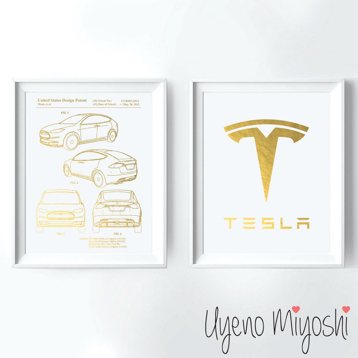 Tesla Model S Gold Foil Print Tesla Patent Print Car - Etsy