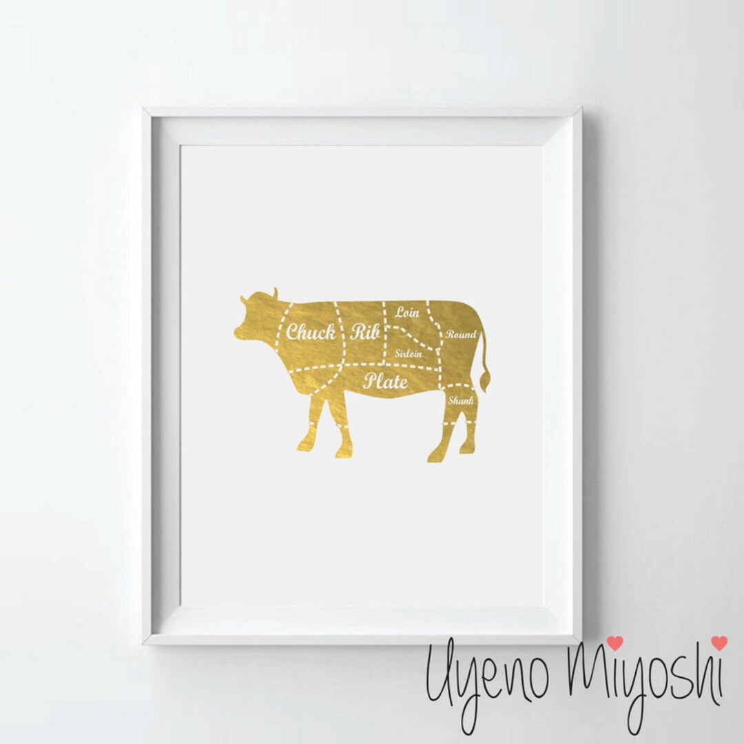 Cow Gold Foil Print, Gold Print, Custom Print in Gold, Illustration Art ...