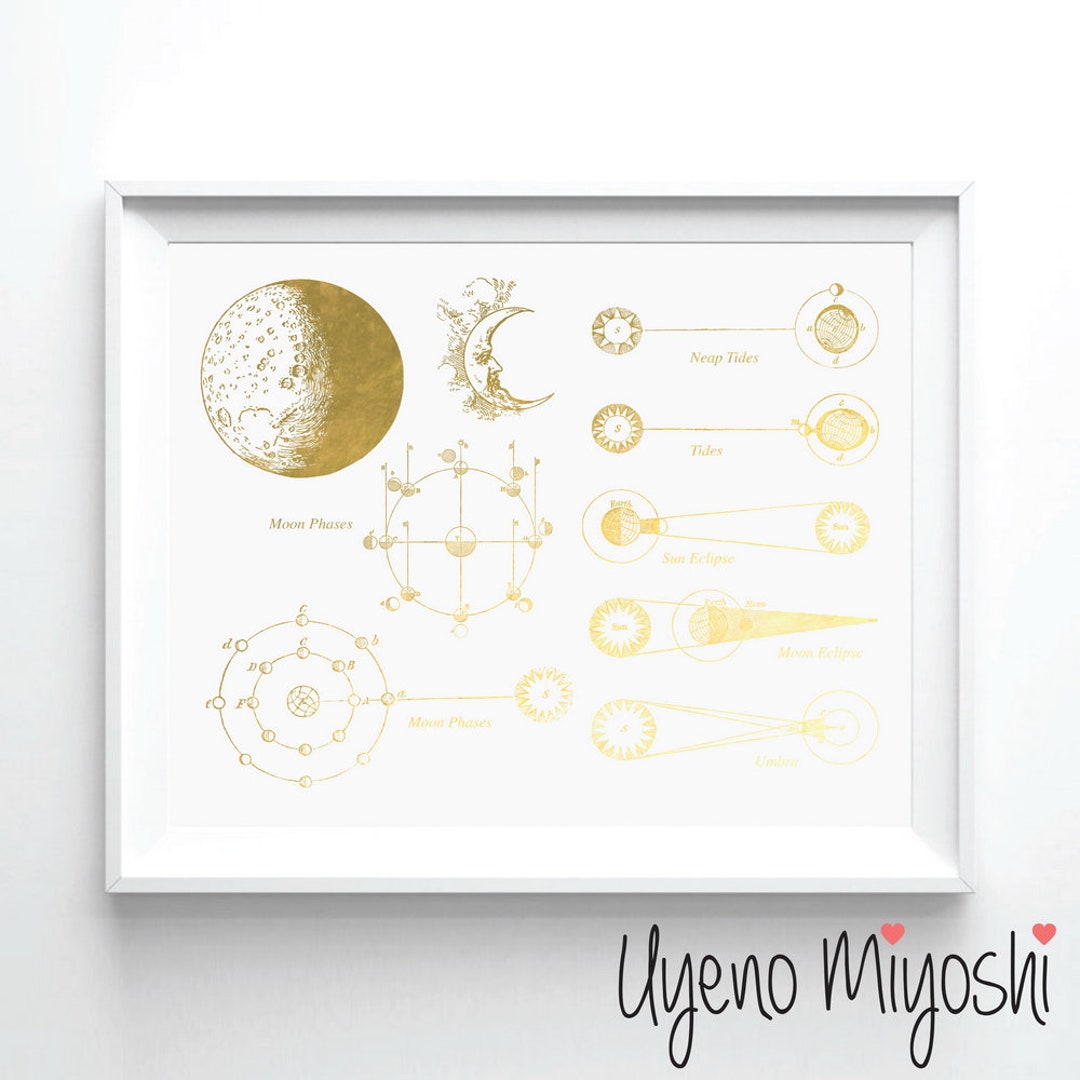 Moon Calendar Gold Foil Print, Moon Phases III Gold Print, Moon Phase ...