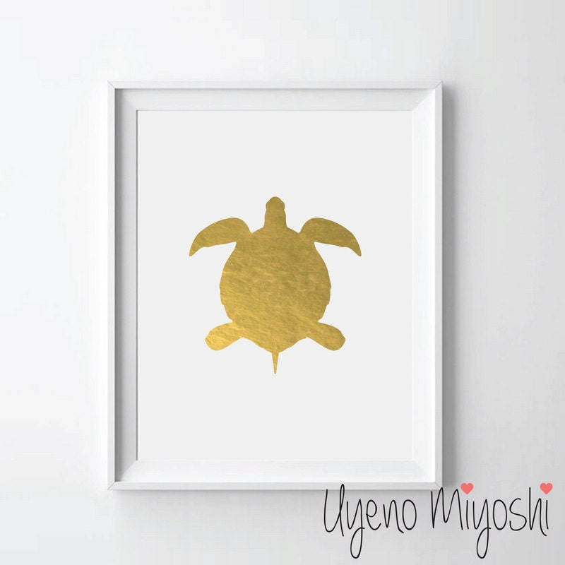 Turtle I Gold Print, Gold Print, Custom Print in Gold, Illustration Art ...