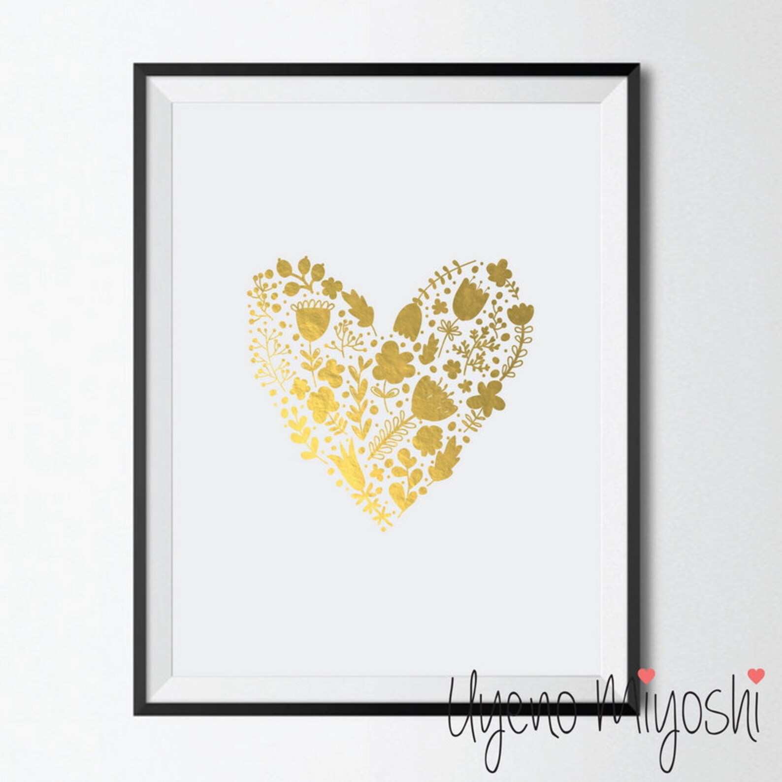 Flower Heart IV Gold Foil Print, Gold Print, Custom Print in Gold ...