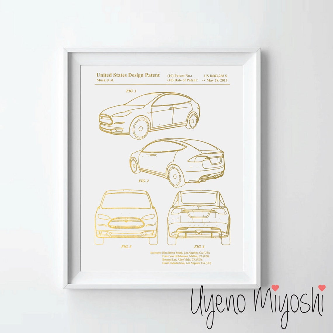 Tesla Model S Gold Foil Print Tesla Patent Print Car - Etsy