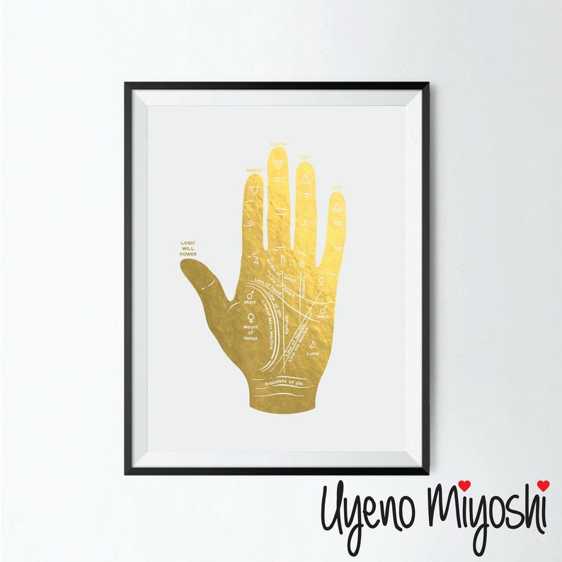 Human Palmistry Gold Foil Print, Palmistry Gold Print, Palmistry Art ...