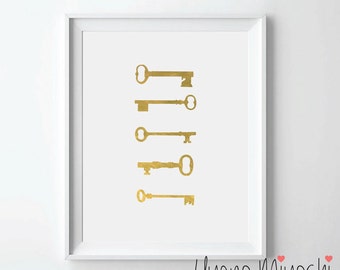 Vintage Key V Gold Foil Print Gold Print Vintage Key Art | Etsy