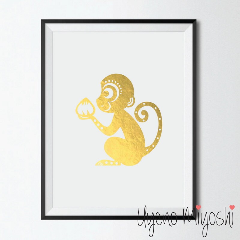 Monkey Gold Foil Print Gold Print Custom Print in Gold - Etsy